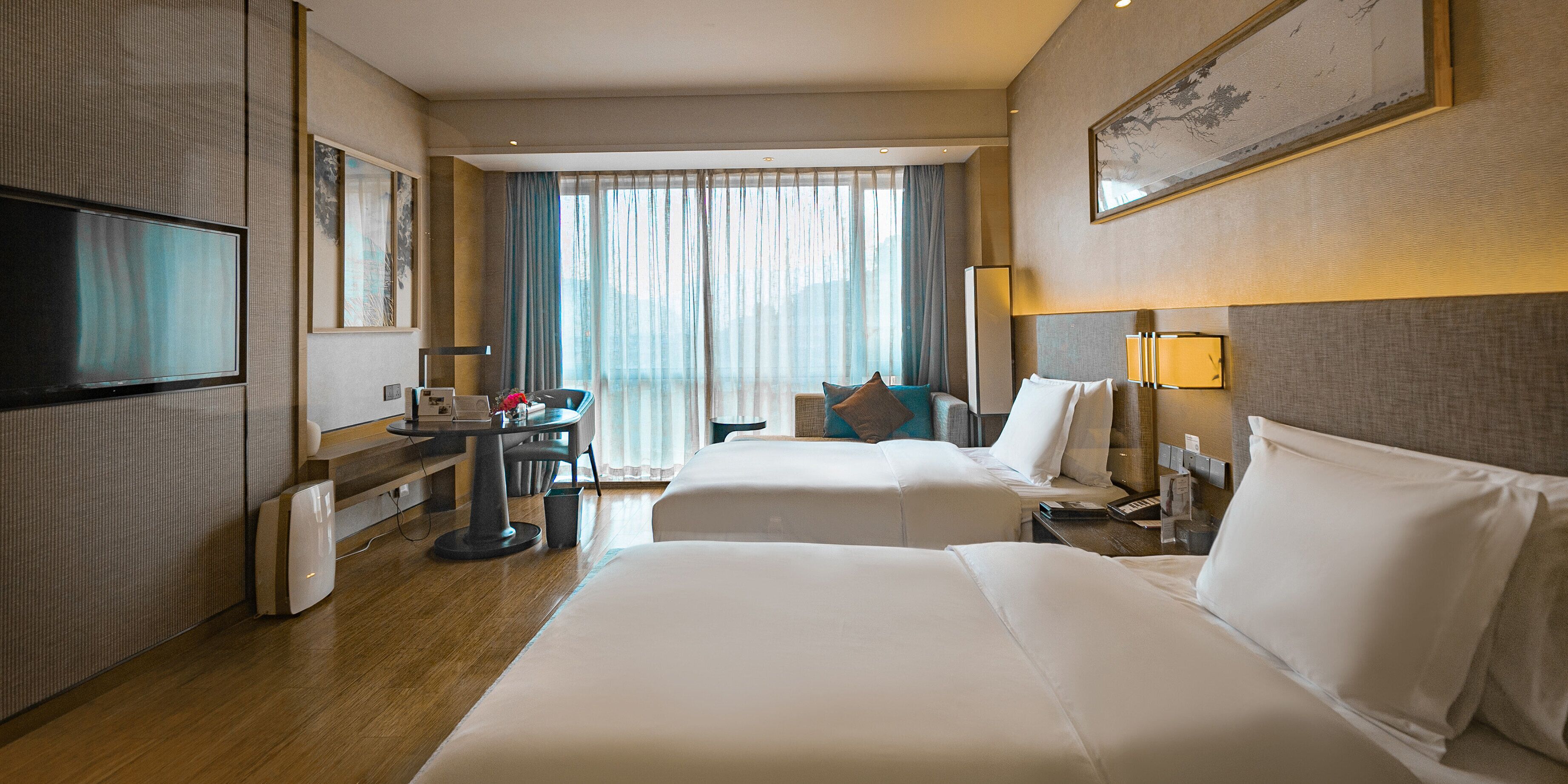 Quarto Standard, 2 camas de casal, vista para o lago | Roupa de alta qualidade, Wi-fi grátis, roupa de cama fornecida 