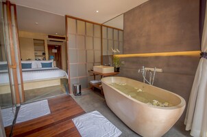 Artigos de higiene pessoal grátis, um secador de cabelo, roupões