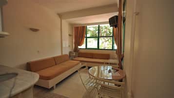 Apartamento, 1 quarto | Sala de estar | Televisor, lareira