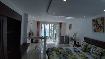 Quarto casal luxo, vista para a praia, de frente para a praia | Roupa de cama