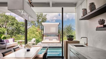 Villa, 1 cama king-size, vista parcial para o oceano (Pool) | Sala de estar | Televisor LED
