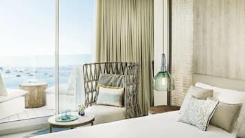 Quarto luxo, vista para o mar | Roupas de cama de algodão egípcio, roupas de cama premium, frigobar