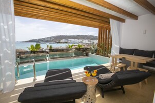 Suíte, piscina particular | Roupas de cama premium, edredons de pluma, camas Select Comfort