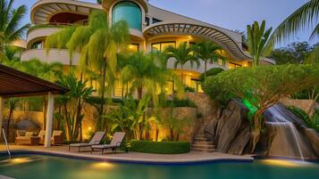 2 piscinas exteriores, guarda-sóis, espreguiçadeiras