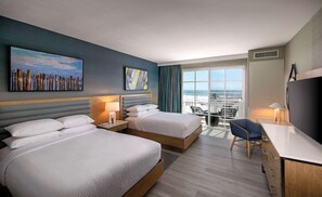 Quarto superior, 2 camas Queen, vista para o oceano | Vista para praia/oceano