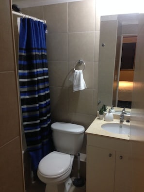 Apartamento Standard, 1 cama de casal e sofá-cama | Casa de banho | Uma combinação polibã/banheira, artigos de higiene pessoal grátis
