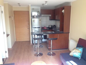 Apartamento Standard, 1 cama de casal e sofá-cama | Cozinha privada | Um frigorífico/congelador grande, um micro-ondas, um forno