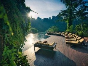 Piscina exterior, guarda-sóis, espreguiçadeiras 