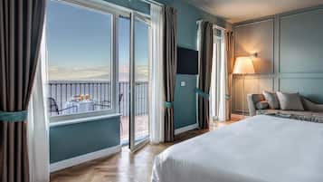 Suíte júnior, vista para o mar (De Luxe e Terrazzo) | 1 quarto, roupas de cama antialérgicas, frigobar, cofres nos quartos
