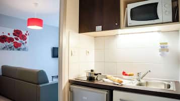 Studio supérieur | Cozinha privada | Um frigorífico, um micro-ondas, uma placa de cozinha