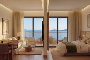 Premium Suite Balcony Sea View | Roupa de alta qualidade, minibar com produtos grátis, secretária 