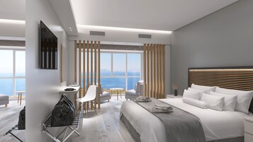 Suite-Estúdio Júnior, vista parcial para o mar | Wi-fi grátis, roupa de cama fornecida 