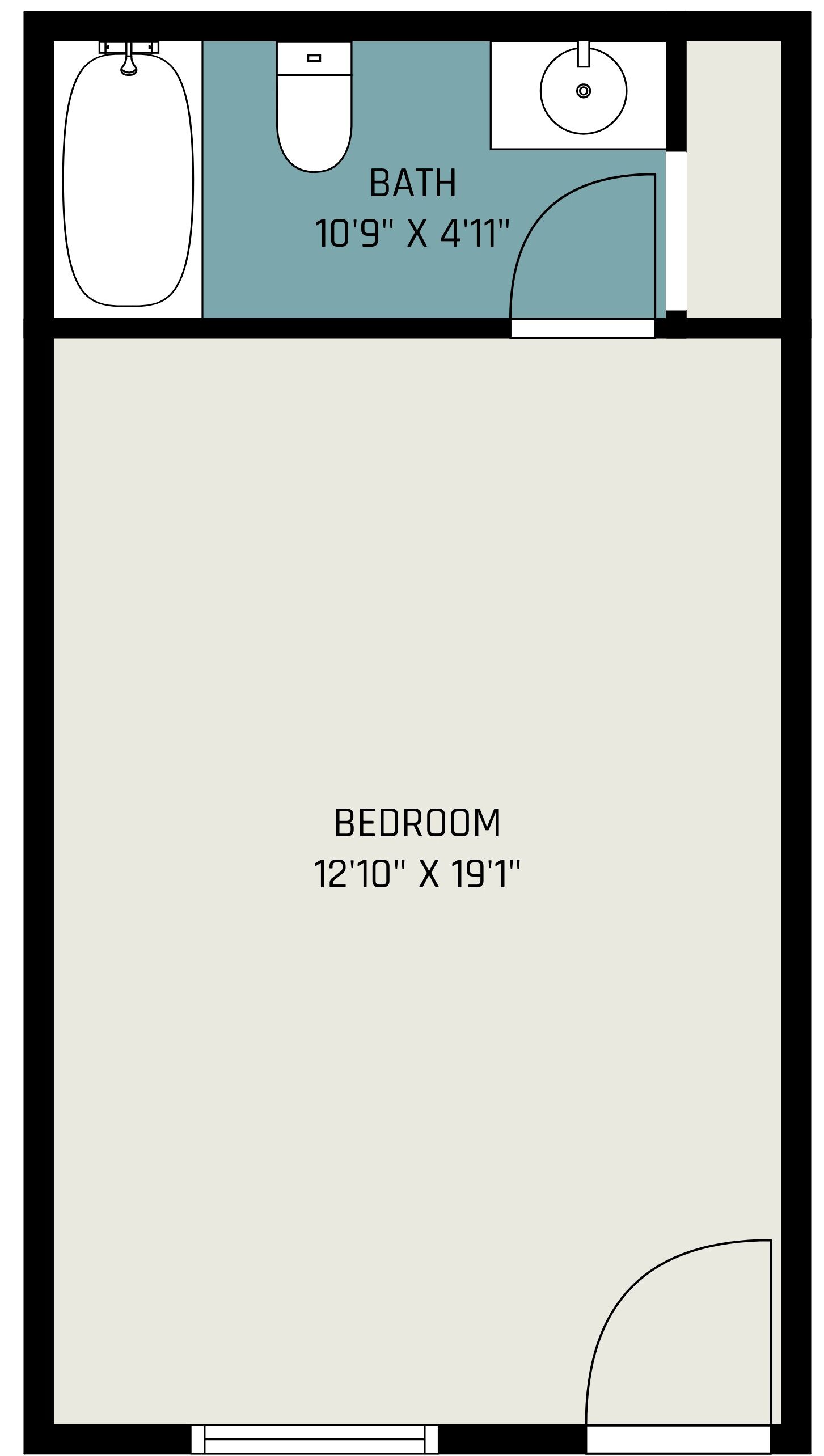 Quarto com dimensões de 3,9 x 5,8 metros e área de banheiro com 3,3 x 1,4 metros.