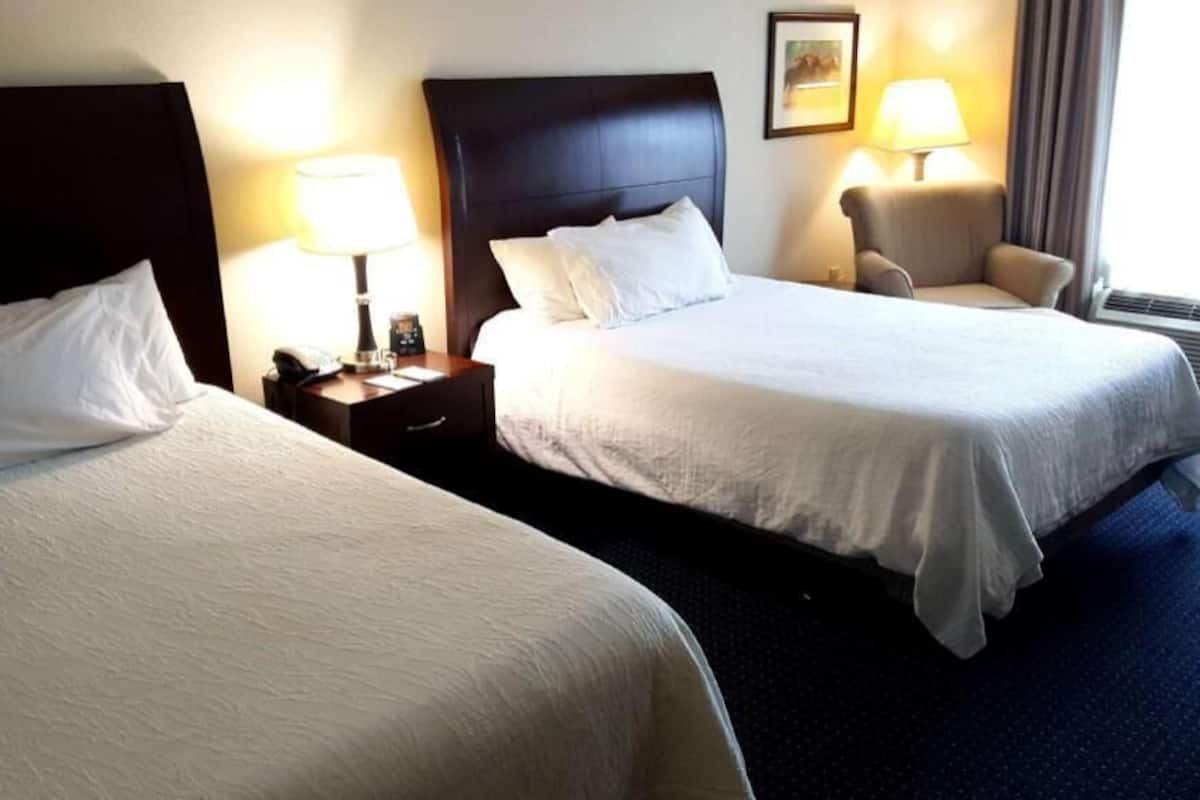 Roupas de cama premium, cofres nos quartos, cortinas blackout