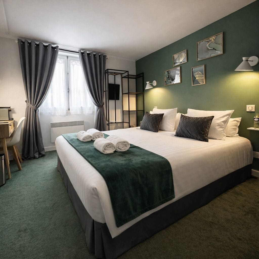 Quarto Clássico com Cama de Casal, 1 cama de casal | Roupa de alta qualidade, com decoração personalizada 