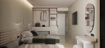 Quarto duplo, vista para o jardim | Camas Select Comfort, cofres nos quartos, cortinas blackout
