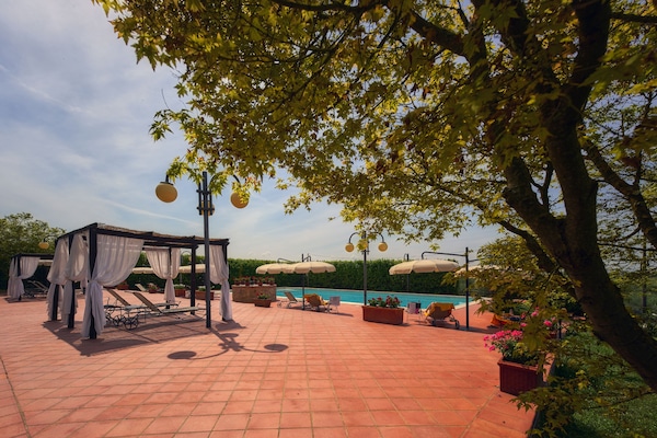 Piscina exterior, guarda-sóis, espreguiçadeiras