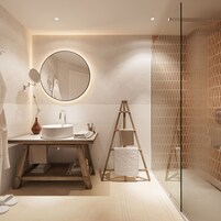 Swim Up One Bedroom Apartment Garden View | Banheiro | Chuveiro/banheira combinados, produtos de toalete biodegradáveis