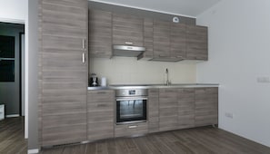 Estúdio (R1) | Cozinha privada | Geladeira grande, fogão, cooktop, lava-louças
