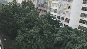 Um edifício moderno com vários andares, janelas amplas e uma combinação de espaços residenciais e comerciais.