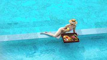 Piscina exterior, guarda-sóis, espreguiçadeiras