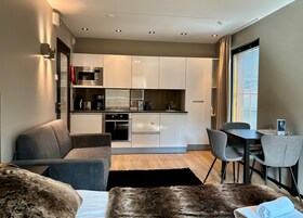 Studio C36, mountain view, 2 adults+2children | Cozinha privada | Geladeira, micro-ondas, fogão, cooktop