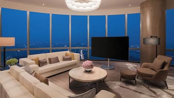 Suite Presidencial | Sala de estar | Televisor LCD de 48 polegadas com canais via satélite, televisor