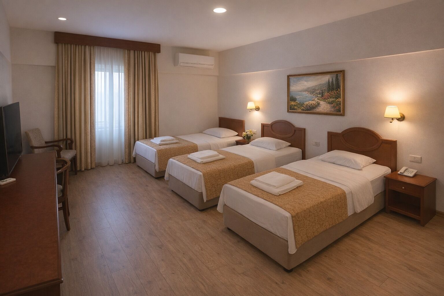 Quarto Triplo Económico | Roupa de alta qualidade, minibar, cofre no quarto, secretária 