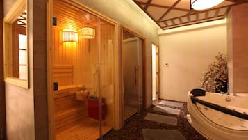 Sauna seca, banheira de hidromassagem, sauna a vapor
