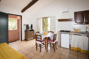 Apartamento luxo, sacada | Cozinha americana privada | Geladeira grande, micro-ondas (mediante solicitação), cooktop