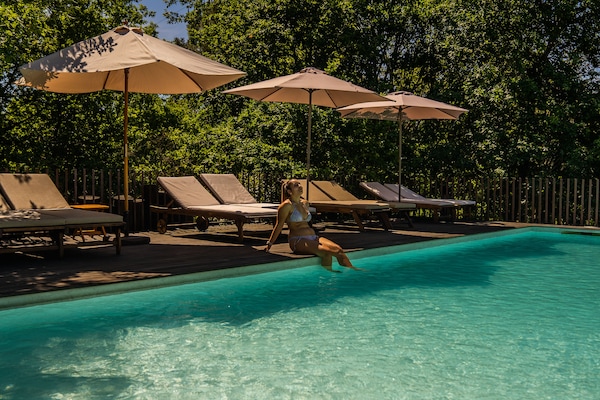 Piscina interna, piscina externa sazonal, espreguiçadeiras
