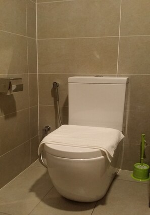 Suíte estúdio, vista para a cidade | Banheiro | Chuveiro, produtos de toalete grátis, secador de cabelo 