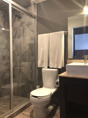 Quarto solteiro | Banheiro | Chuveiro, produtos de toalete grátis, toalhas de banho 