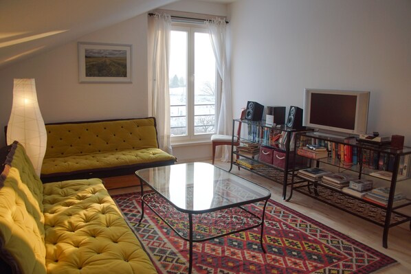 Apartamento panorâmico, 3 quartos, para não fumantes, vista para a colina | Área de estar | TV de tela plana, DVD player