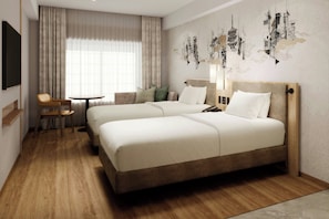 Quarto, 2 camas de casal, para não fumantes | Roupas de cama premium, cofres nos quartos, cortinas blackout