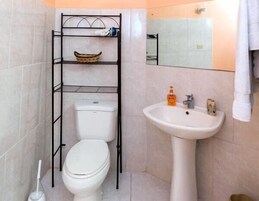 Apartamento Comfort, 1 quarto, kitchenette | Casa de banho | Um polibã, artigos de higiene pessoal grátis, um secador de cabelo