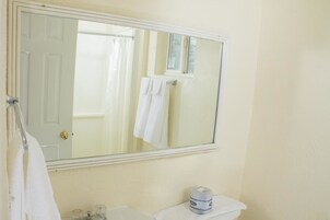 Um polibã, artigos de higiene pessoal grátis, toalhas fornecidas, sabão