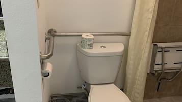 Quarto Individual Básico, 1 cama queen-size, acessível, casa de banho privativa | Comodidades da casa de banho | Artigos de higiene pessoal grátis, toalhas fornecidas