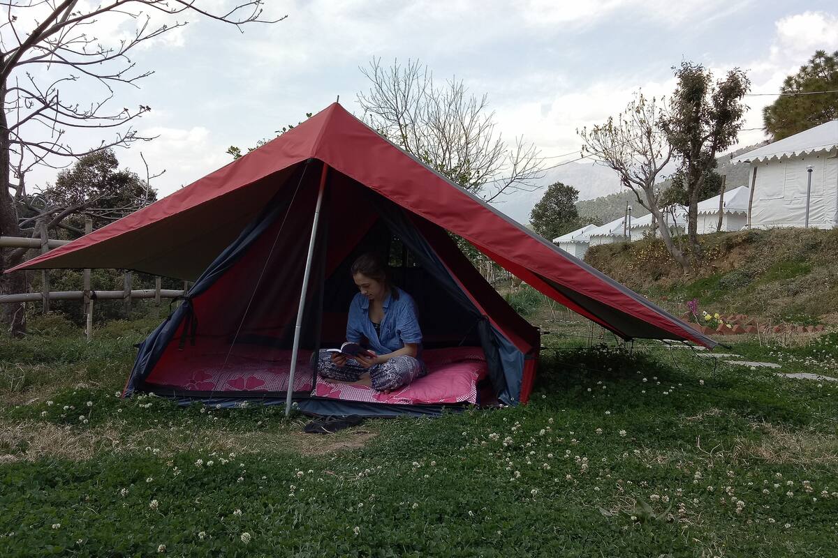 Tenda Básica, 2 camas individuais, casa de banho partilhada, vista para a colina | Roupa de alta qualidade, camas desdobráveis, Wi-fi grátis 