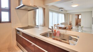 Uma cozinha moderna com uma pia de aço inoxidável, forno embutido e exaustor.