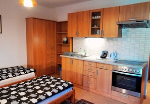 Apartamento, casa de banho anexa (6) | Cozinha privada | Um frigorífico, um micro-ondas no espaço comum 