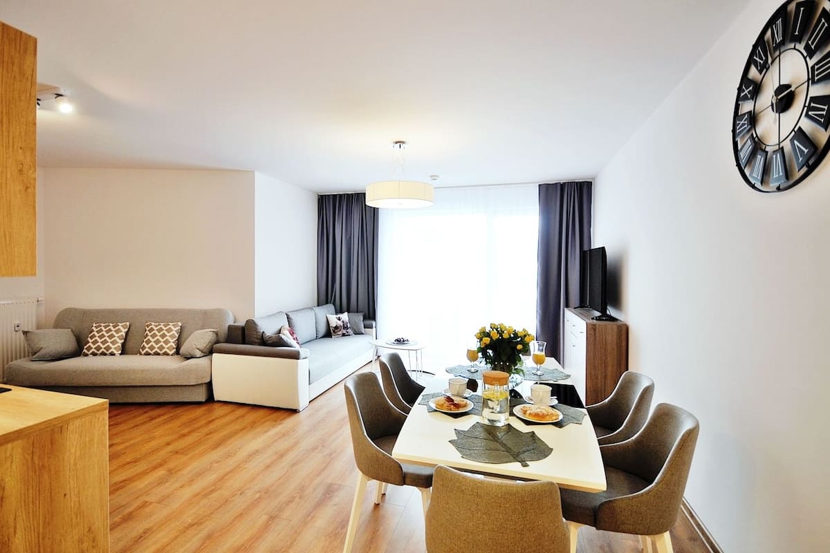 Apartamento clássico, 1 quarto (D203) | Área de estar | TV de tela plana 42 polegadas com canais a cabo, TV