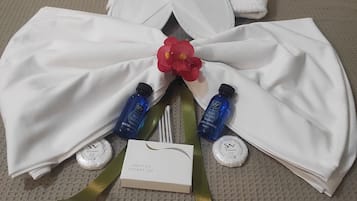 Chuveiro, chuveiro com efeito de chuva, produtos de toalete grátis