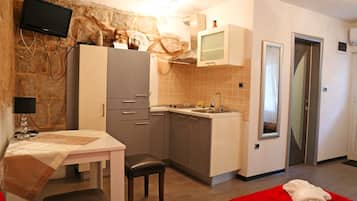 Suíte estúdio luxo | Cozinha privada | Refrigerador em uma área comum, micro-ondas em uma área comum