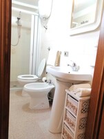 Quarto Duplo | Casa de banho | Um polibã, um secador de cabelo, um bidé, toalhas fornecidas