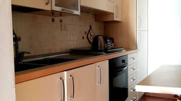 Apartamento Tradicional, 1 cama queen-size e sofá-cama | Cozinha privada | Um frigorífico no espaço comum, uma chaleira elétrica
