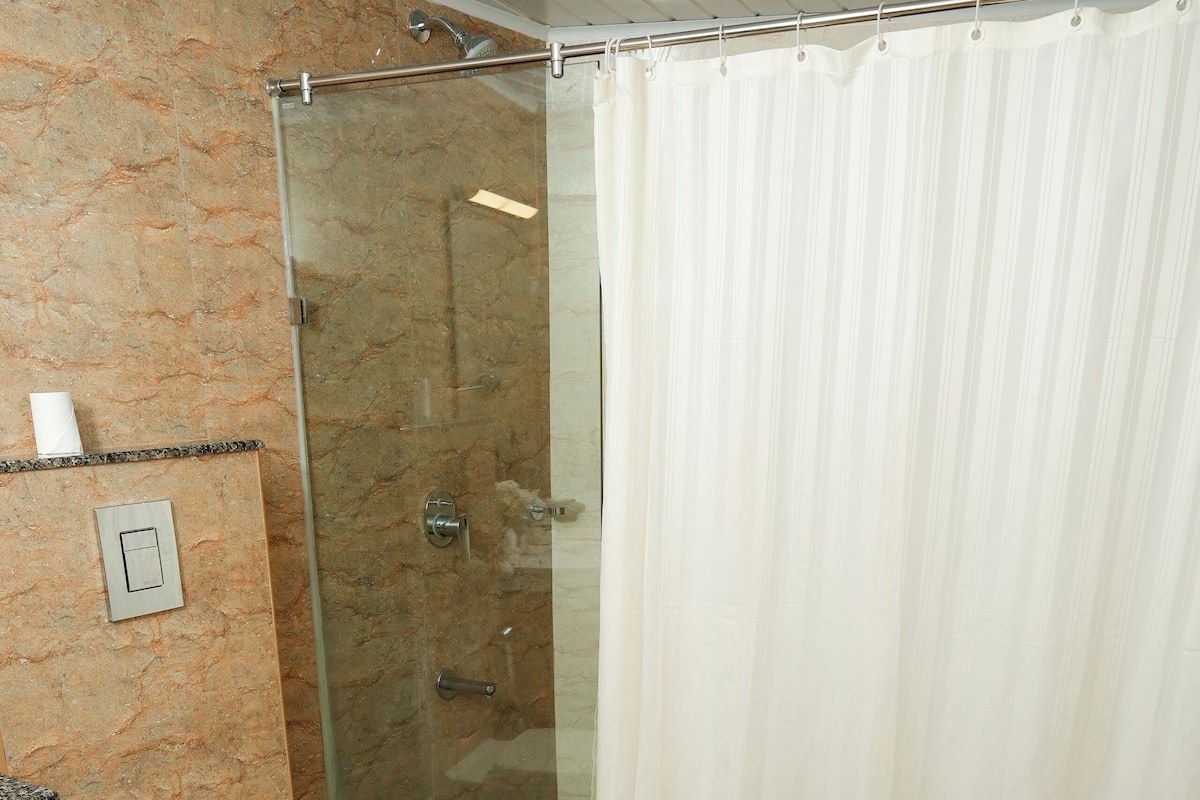 Suite-Estúdio Elite, 1 cama queen-size | Casa de banho | Um polibã, artigos de higiene pessoal grátis, toalhas fornecidas, sabão