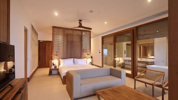 Suite Design, varanda, vista para o oceano | 1 quarto, roupa de alta qualidade, minibar, cofre no quarto