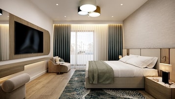 Quarto Duplo Deluxe | Minibar, cofre no quarto, secretária, cortinas/cortinados opacos