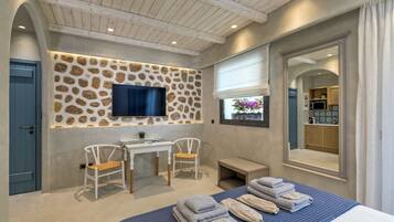 Estúdio, varanda | Lençóis de algodão egípcio, roupa de alta qualidade